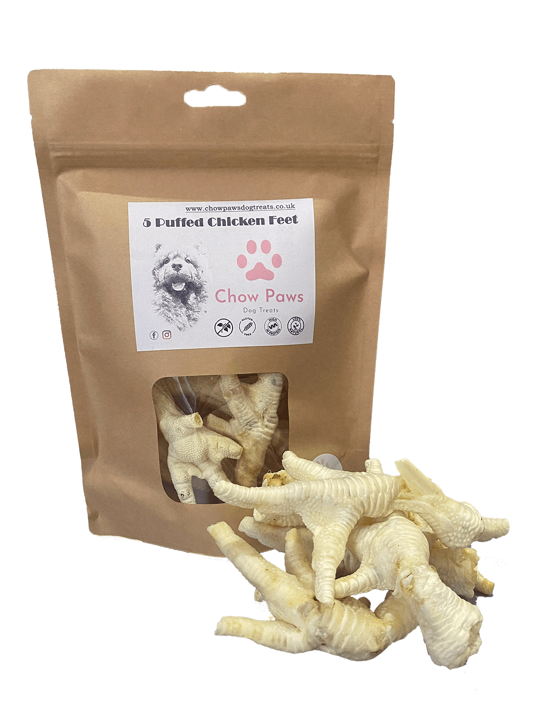 5 Puffed Chicken Feet – Chow Paws Dog Treats