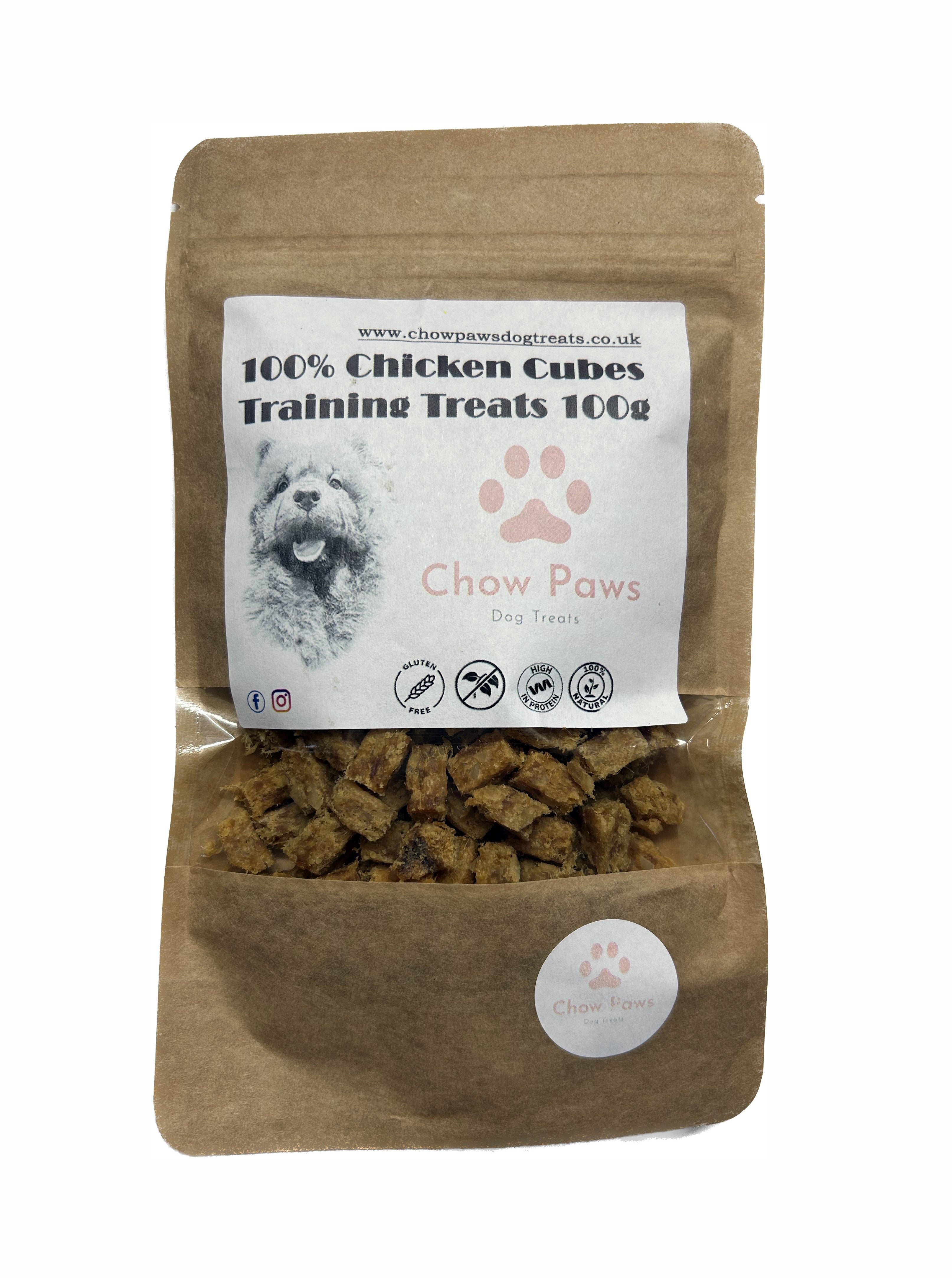 100% Chicken Cubes Training Treats 100g – Chow Paws Dog Treats
